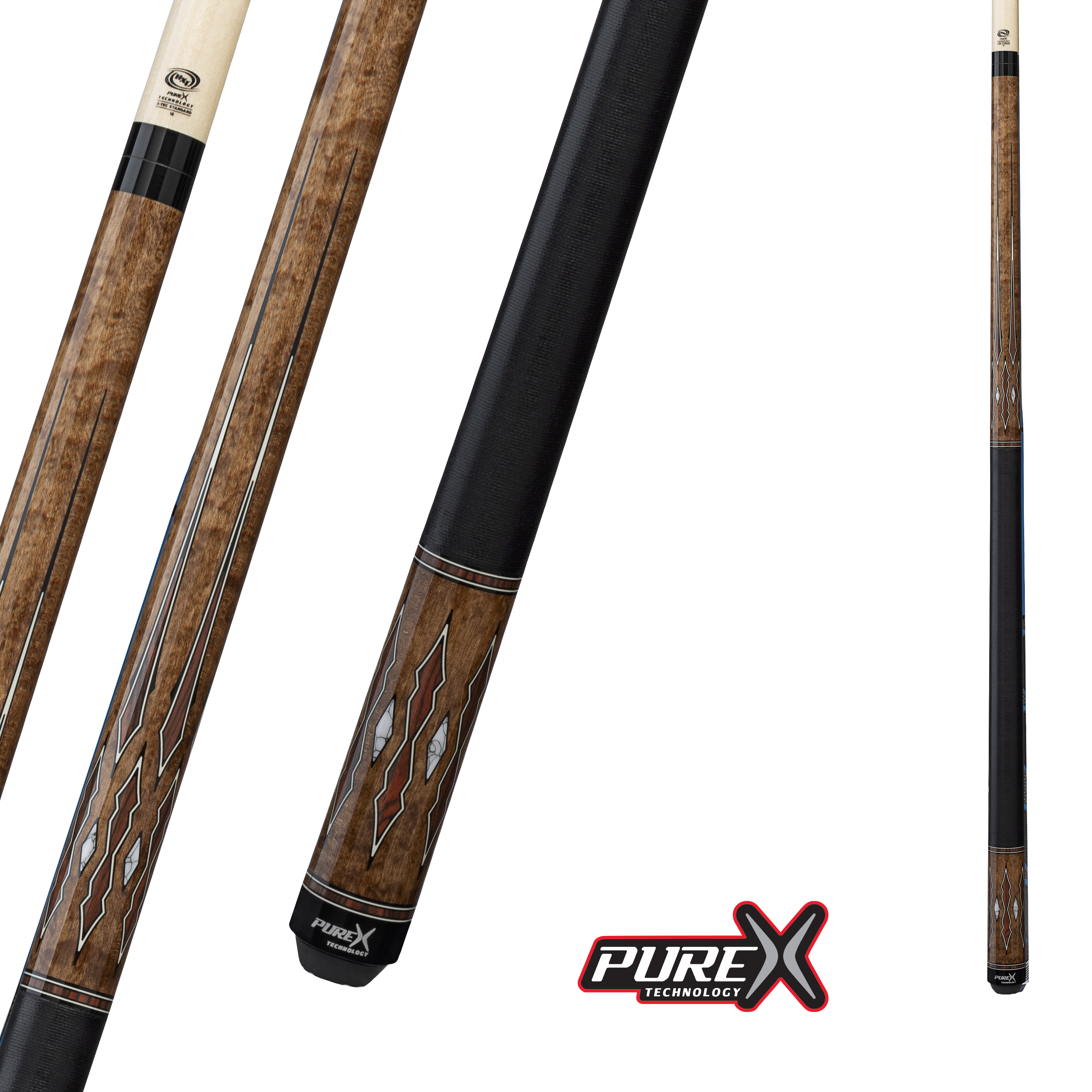 PURE X POOL CUE COFFEE STAINED MAPLE AND COCOBOLO WHITE POINTS LINEN W ...