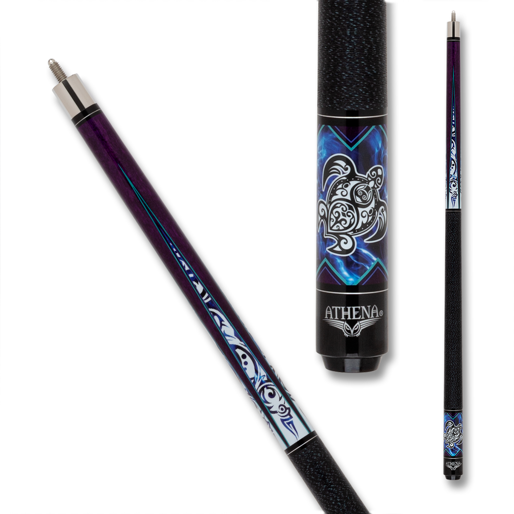 ATHENA POOL CUE ATH54 TURTLE TRIBAL WRAP PURPLE AND WHITE 12.5MM 19OZ ...
