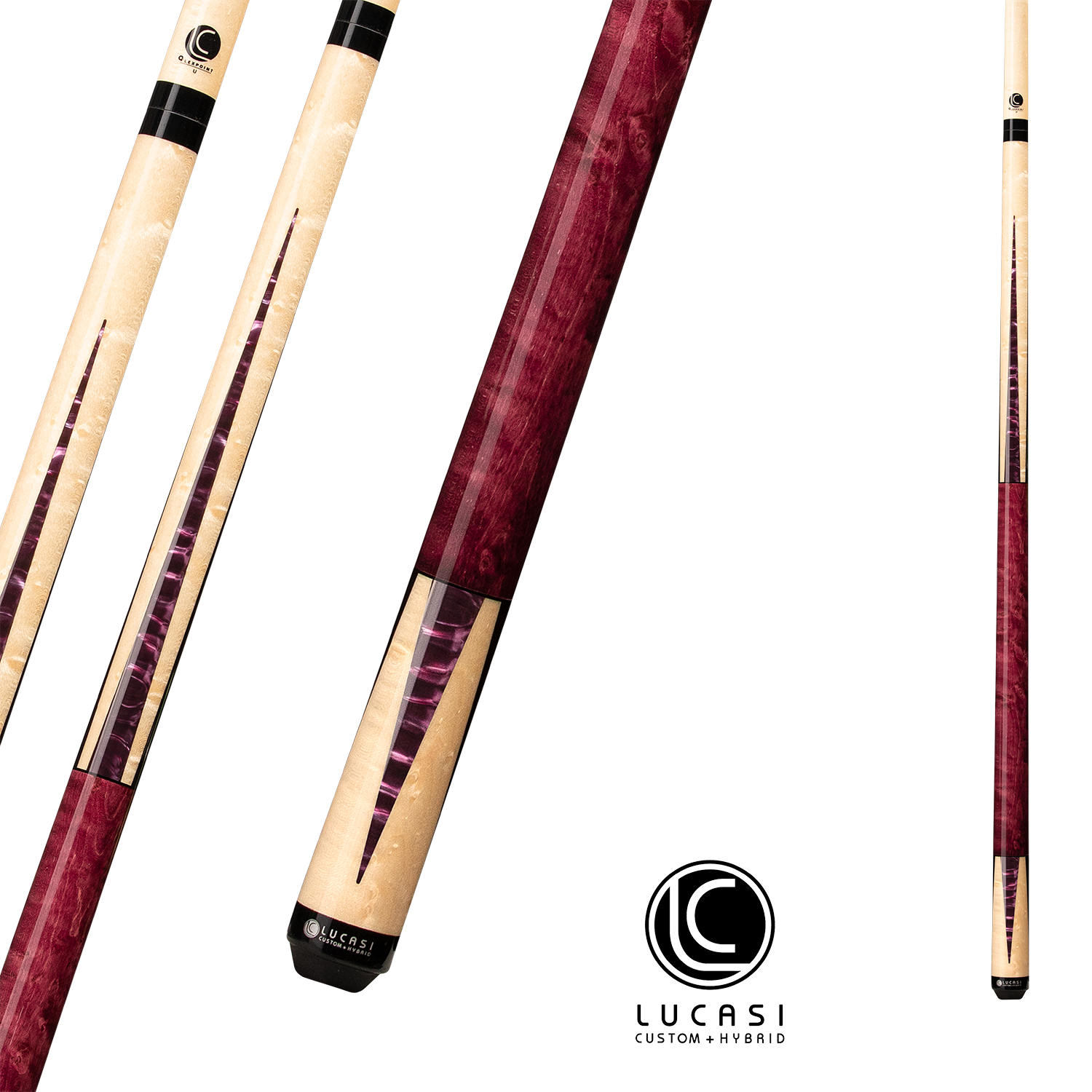 LUCASI POOL CUE CUSTOM PURPLE STAINED AND NATURAL SUPER BIRDSEYE 13MM ...