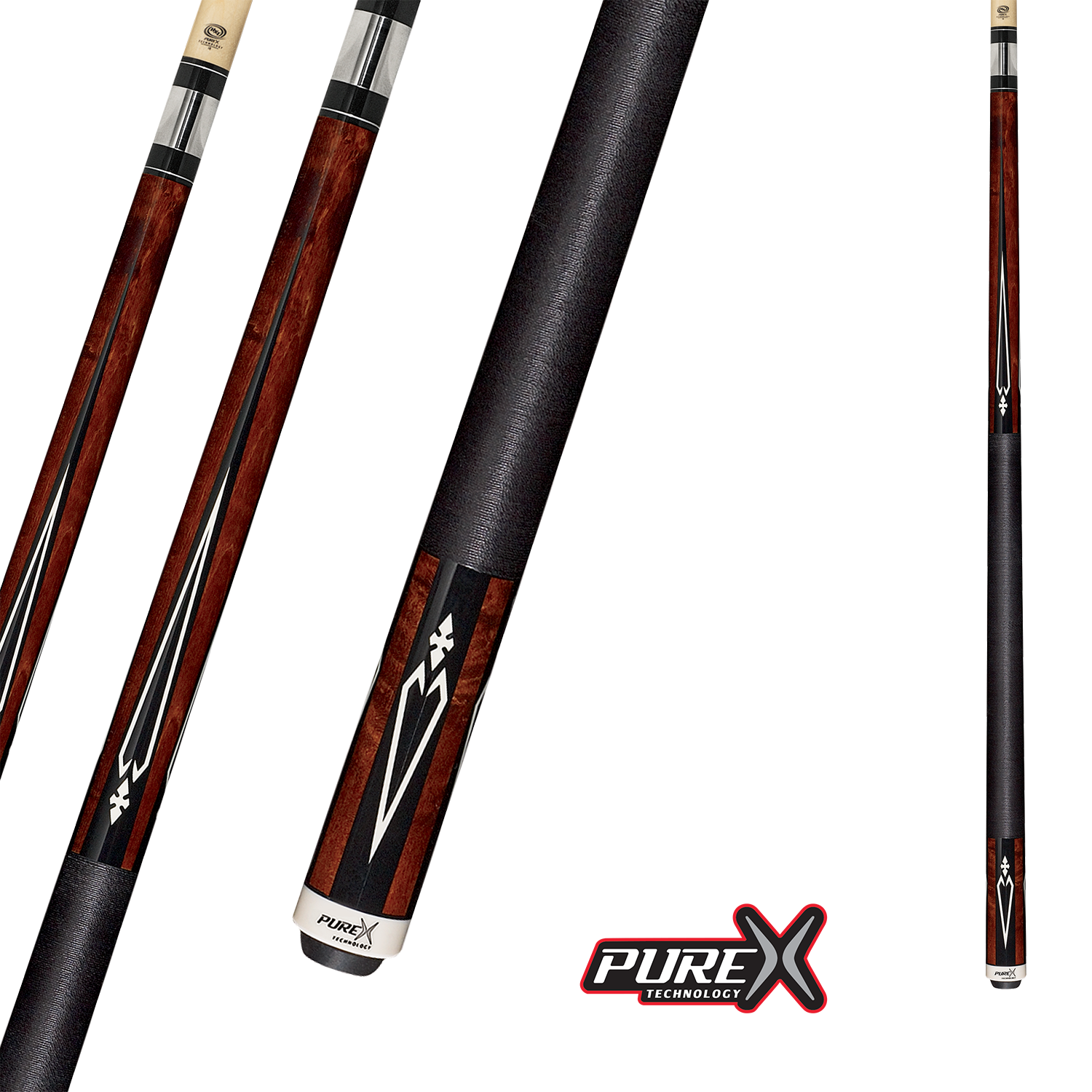 POOL CUE PURE X WALNUT STAIN BIRDSEYE WITH BLACK WHITE DIAMOND 19OZ 13 ...